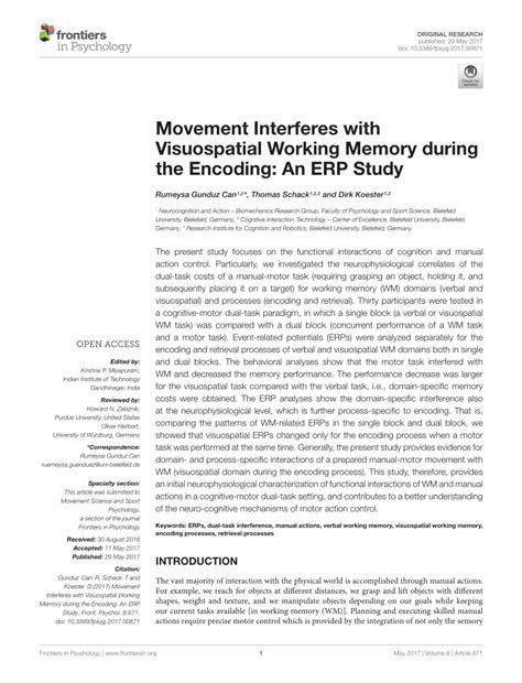Pdf Movement Interferes With Visuospatial Working Memory During The