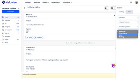 Clickup Shared Inbox Integration Helpwise Product Updates