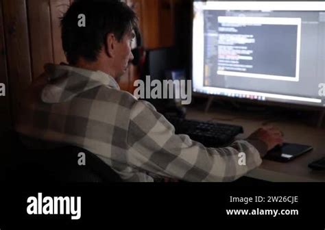 Programming Concept Man Programmer Working On Computer At Home Coding