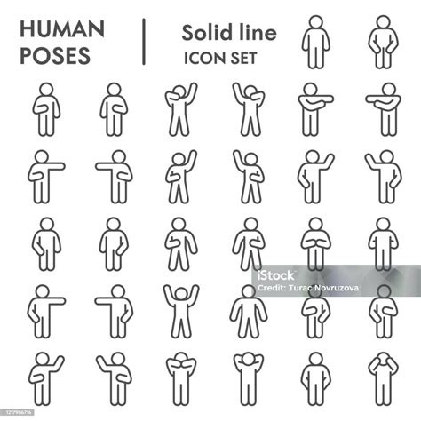 Ensemble Humain Dicône De Ligne De Poses Collection De Symboles De