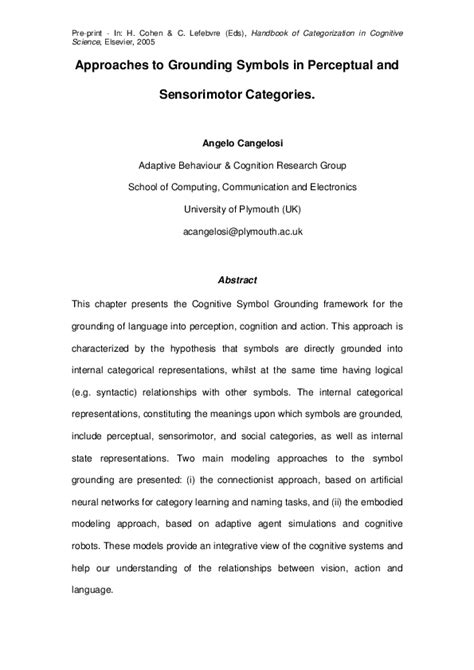 Pdf Approaches To Grounding Symbols In Perceptual And Sensorimotor Categories