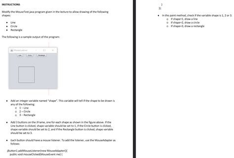 Solved INSTRUCTIONS Modify The MouseTest Java Program Given Chegg Com