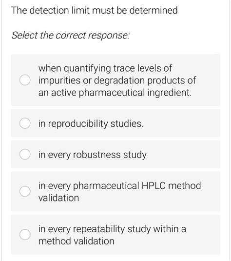 Solved The Detection Limit Must Be Determined Select The Correct