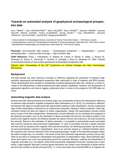 Pdf Towards An Automated Analysis Of Geophysical Archaeological Prospection Data