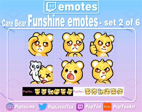 6x Cute Yellow Bear Funshine Care Bear Emotes Pack For Twitch And