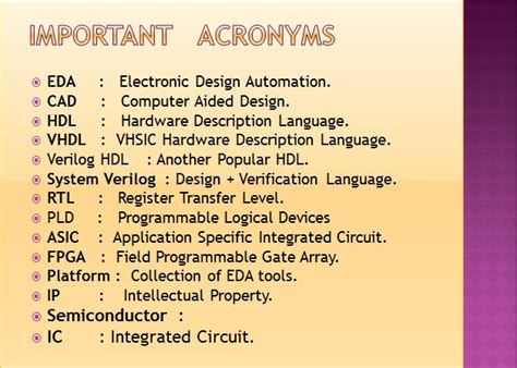 VHDL Programming Very Important ACRONYMS TERMS Of Semicondutor Industry