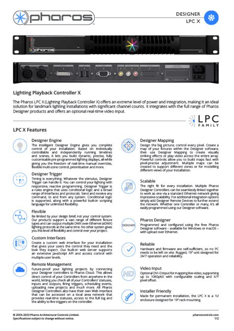 LPC X Rev2 Pharos Controls