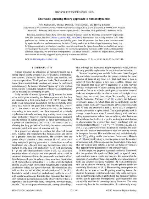 pdf stochastic queueing theory approach to human dynamics