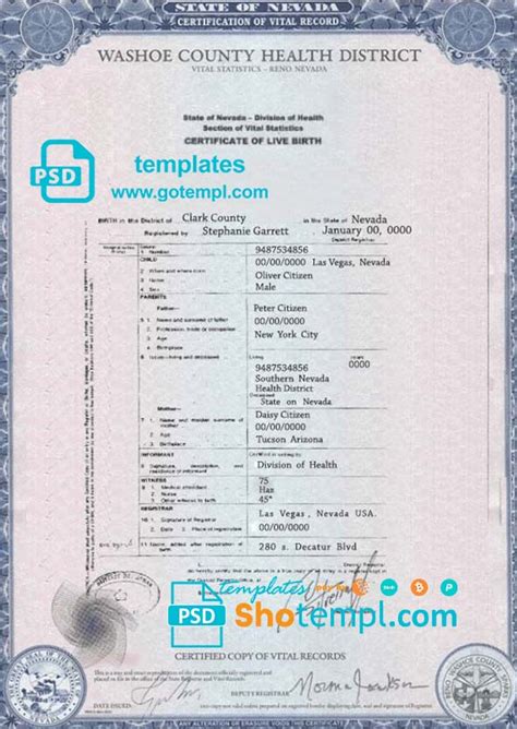 Usa Nevada State Birth Certificate Fake Template In Psd Format Fully