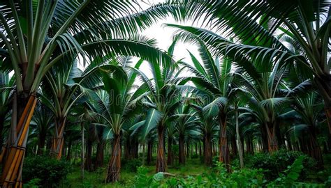 Palm Tree Grove With Lush Green Foliage Tropical Vegetation Nature