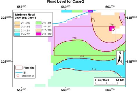 Maximum Flood Elevation Map For Case 2 Maximum Flood Level Of 2181 M