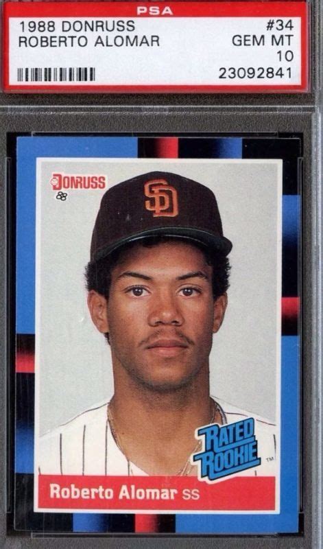 1988 Donruss 34 Roberto Alomar Hof Padres Rc Rookie Psa 10 Gem Mint