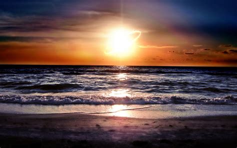 Wallpaper : sunlight, sunset, sea, shore, sand, reflection, sky, beach ...