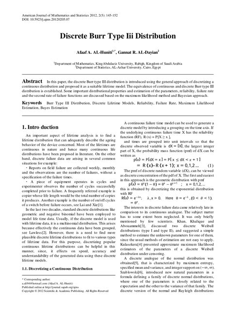 Pdf Discrete Burr Type Iii Distribution