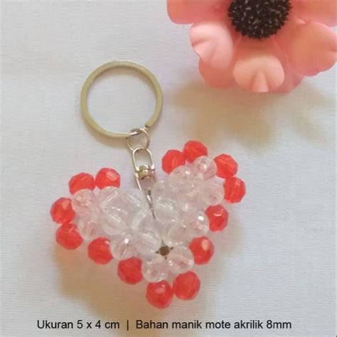 Jual Gantungan Kunci Love Hati Besar Bahan Manik Akrilik Unik Murah