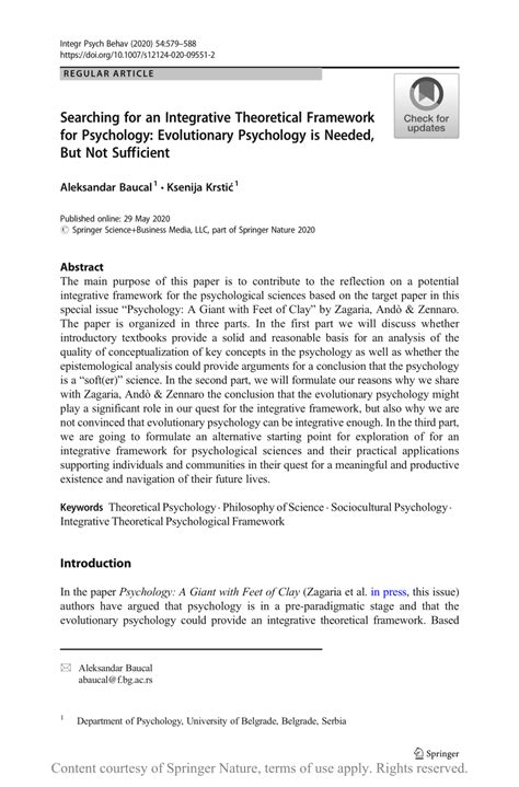Searching For An Integrative Theoretical Framework For Psychology