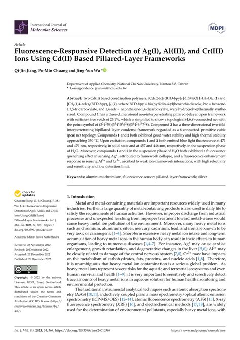Pdf Fluorescence Responsive Detection Of Agi Aliii And Criii