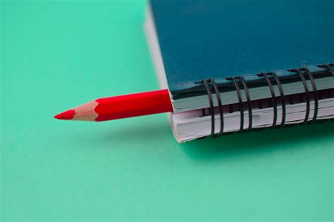 Krayon Pensil Kayu Berwarna Merah Ditempatkan Di Dalam Buku Harian
