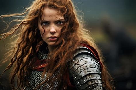 Premium Ai Image A Woman In Armor With Red Hair