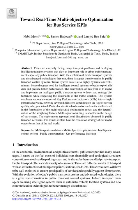 Pdf Toward Real Time Multi Objective Optimization For Bus Service Kpis