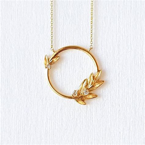 Olive Leaf Necklace With Diamonds Olive Branch Necklace Dainty Leaf Necklace Greek Necklace