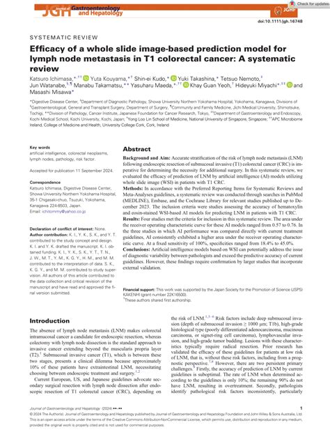 Pdf Efficacy Of A Whole Slide Image‐based Prediction Model For Lymph Node Metastasis In T1