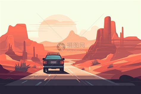 沙漠道路上行驶的汽车图片素材 正版创意图片600038570 摄图网