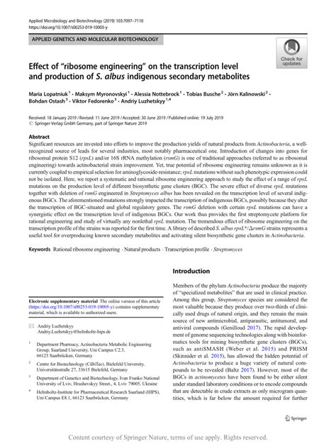 Effect Of “ribosome Engineering” On The Transcription Level And