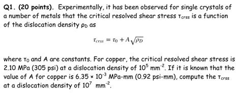 Solved Q1 20 Points Experimentally It Has Been Observed