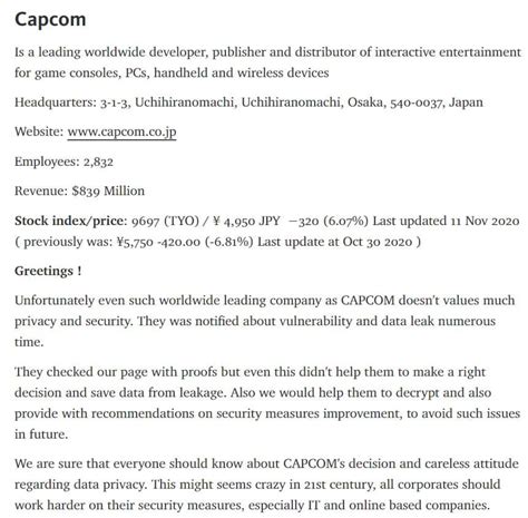 Capcom Ransomware Attack Gaming Details Leaked No Ransom Paid