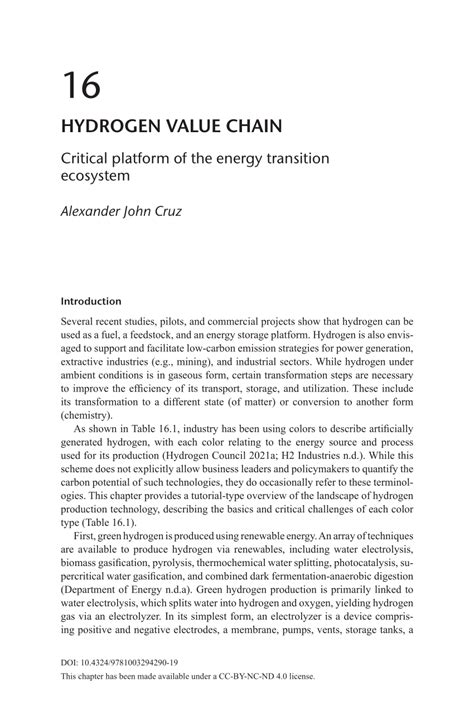 Pdf Hydrogen Value Chain