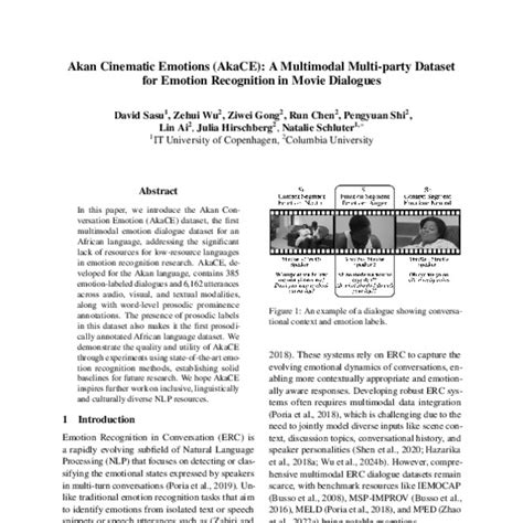 Akan Cinematic Emotions Ace A Multimodal Multi Party Dataset For Emotion Recognition In Movie