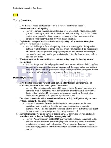 Derivatives Interview Questions Pdf Derivative Finance Option