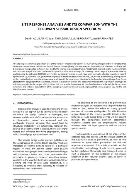 Pdf Site Response Analysis And Its Comparison With The Peruvian Seismic Design Spectrum