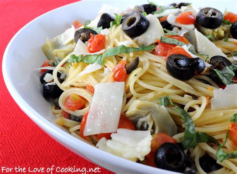 Angel Hair Pasta With Artichokes Olives Tomatoes And Capers For