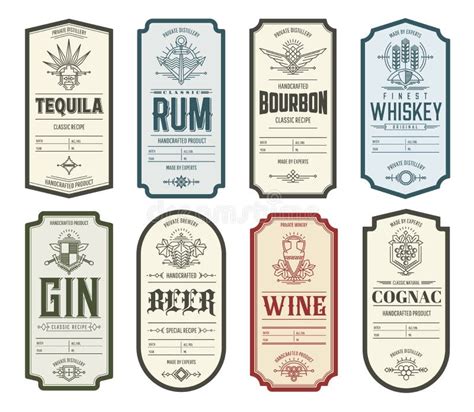 Vintage Alcohol Labels Tequila Whiskey Rum Gin Stock Vector