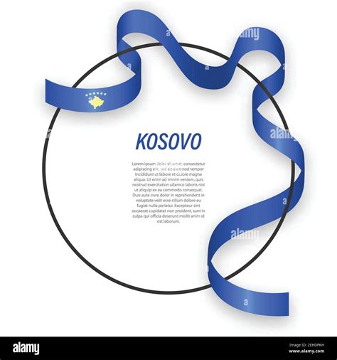 Waving Ribbon Flag Of Kosovo On Circle Frame Template For Independence