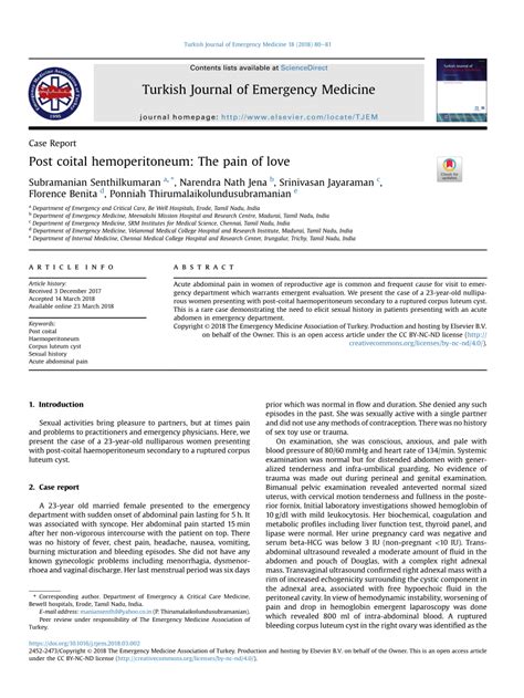 Pdf Post Coital Hemoperitoneum The Pain Of Love