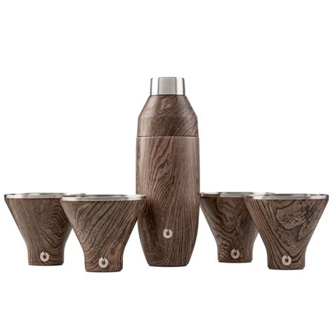 Stainless Steel Cocktail Shaker And Martini Glass Set Dark Walnut