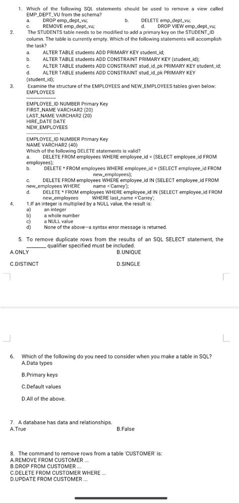 1 Which Of The Following SQL Statements StudyX