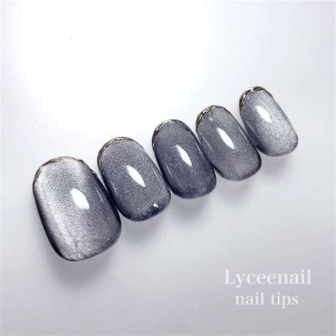 オーダーネイルチップ マグネットネイル ブルーグレー ニュアンスネイル メルカリ