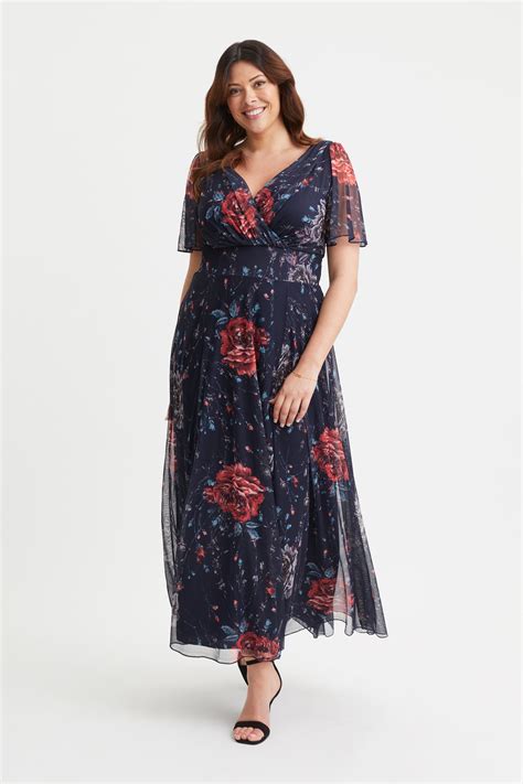 Isabelle Navy Red Rose Float Sleeve Maxi Dress Scarlett And Jo