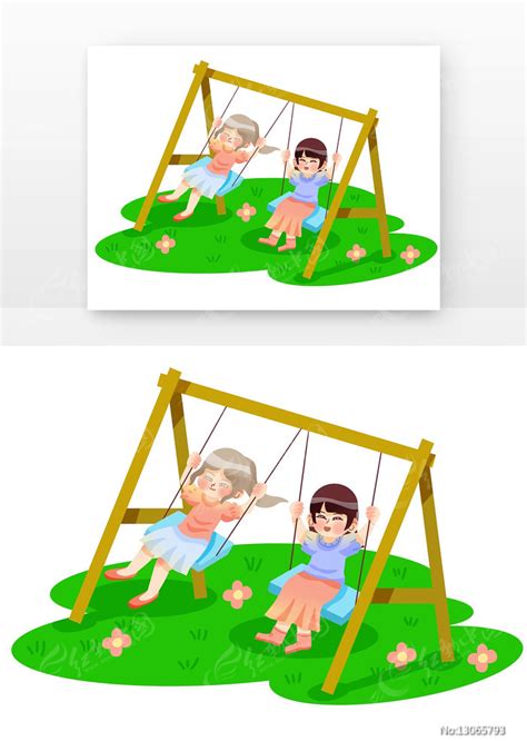 手绘卡通儿童荡秋千漫画素材下载红动中国