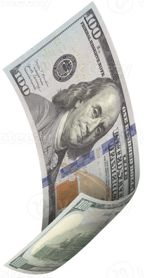 100 Dollar Bill Is Flying In Front View Curved Shape 49992388 Png
