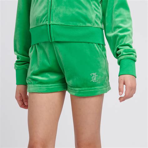 Juicy Couture Girls Diamante Velour Fold Up Shorts Green Bee