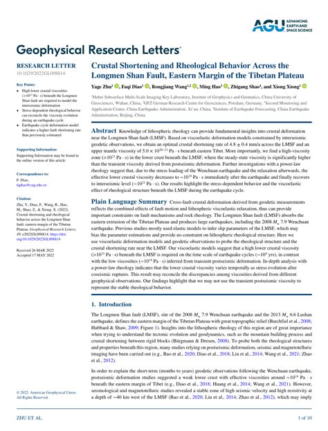 Pdf Crustal Shortening And Rheological Behavior Across The Longmen Shan Fault Eastern Margin