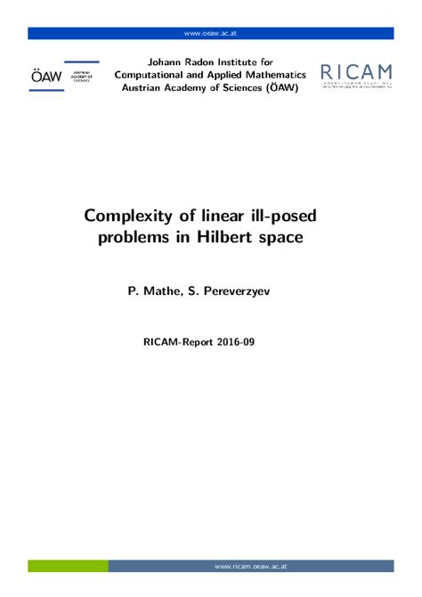 Pdf Complexity Of Linear Ill Posed Problems In Hilbert Space