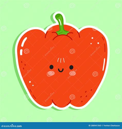 Cute Funny Red Bell Pepper Sticker Character Vector Hand Drawn Cartoon