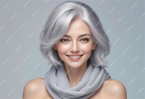 Premium Photo Portrait Of Beautiful Young Woman With Gray Hair And