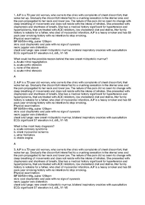 Pathophysio Practical A Is A 70 Year Old Woman Who Came To The